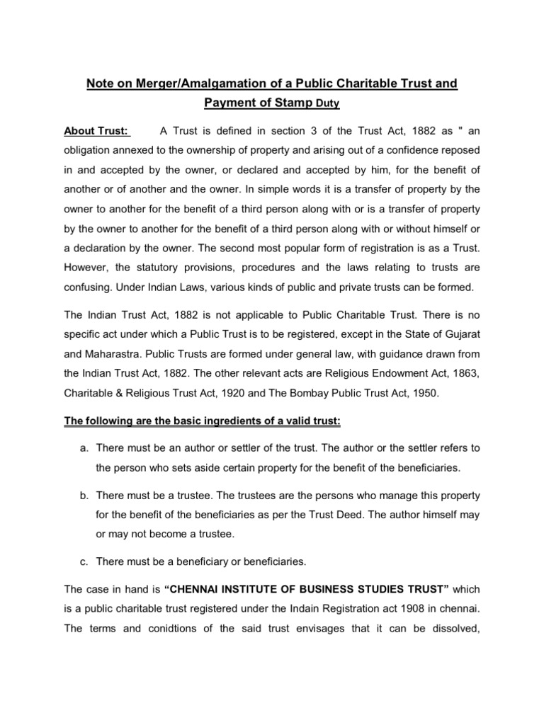 Note On MergerAmalgamation of A Public Charitable Trust and Payment of ...
