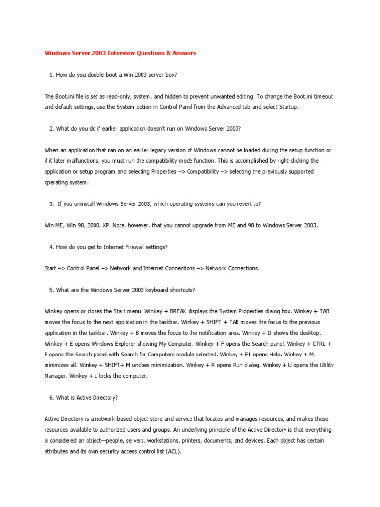 Windows Server 2003 Interview Questions & Answers | PDF | Computers
