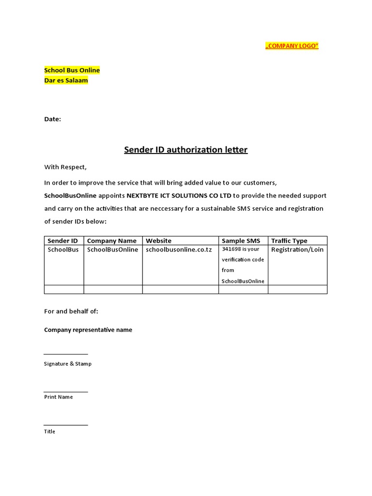 Sender ID Authorization Letter 2019 | PDF
