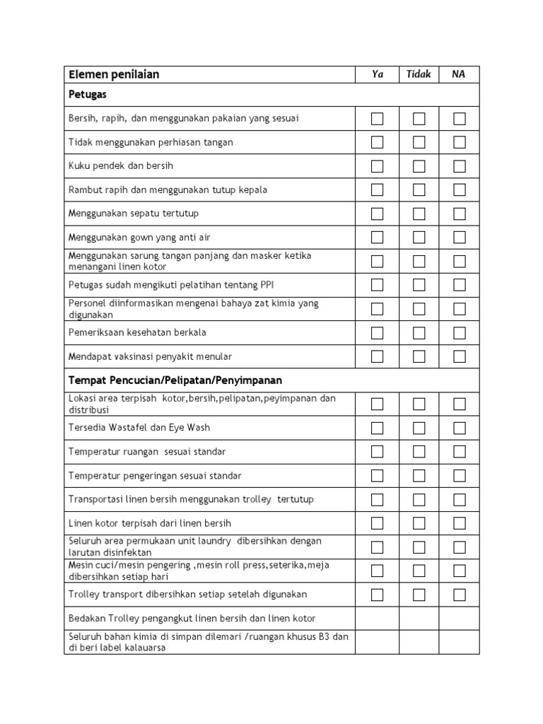 Formulir Audit Unit Laundry CSSD & Gizi | PDF