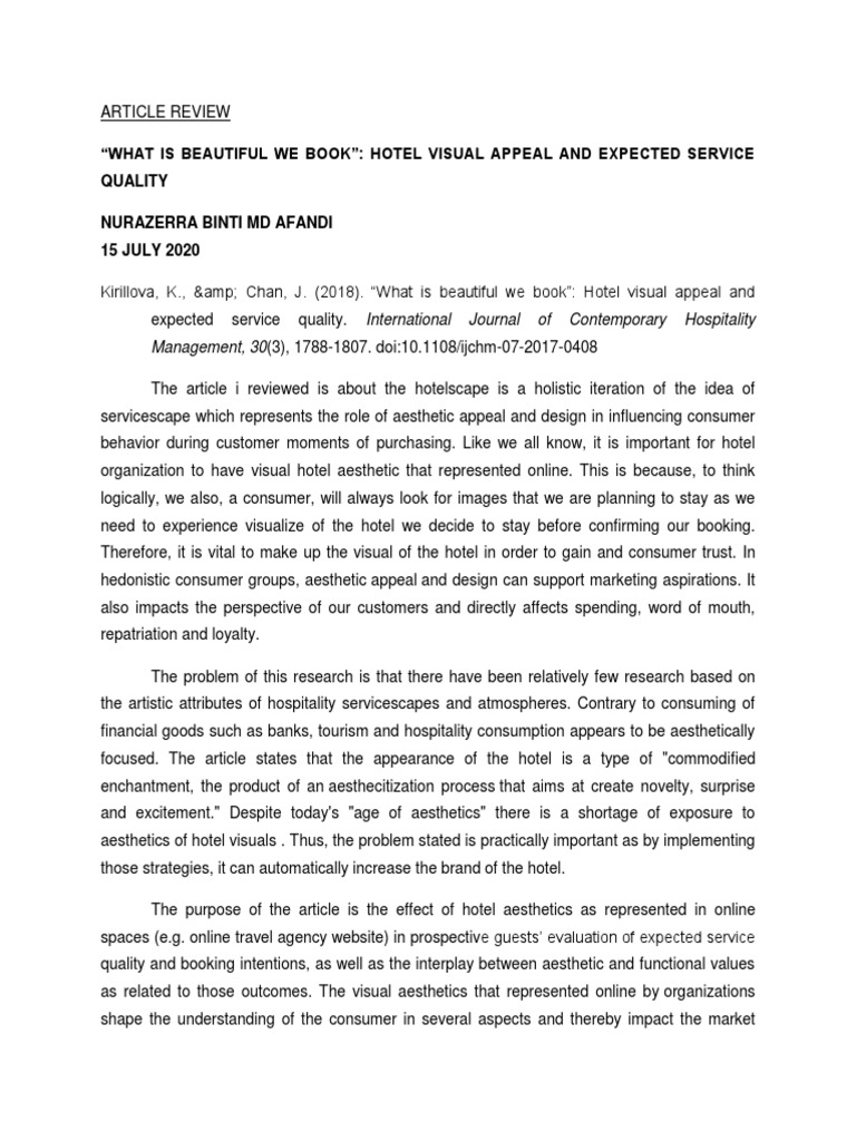 Article Review On Guest Satisfaction With Service Quality | PDF ...
