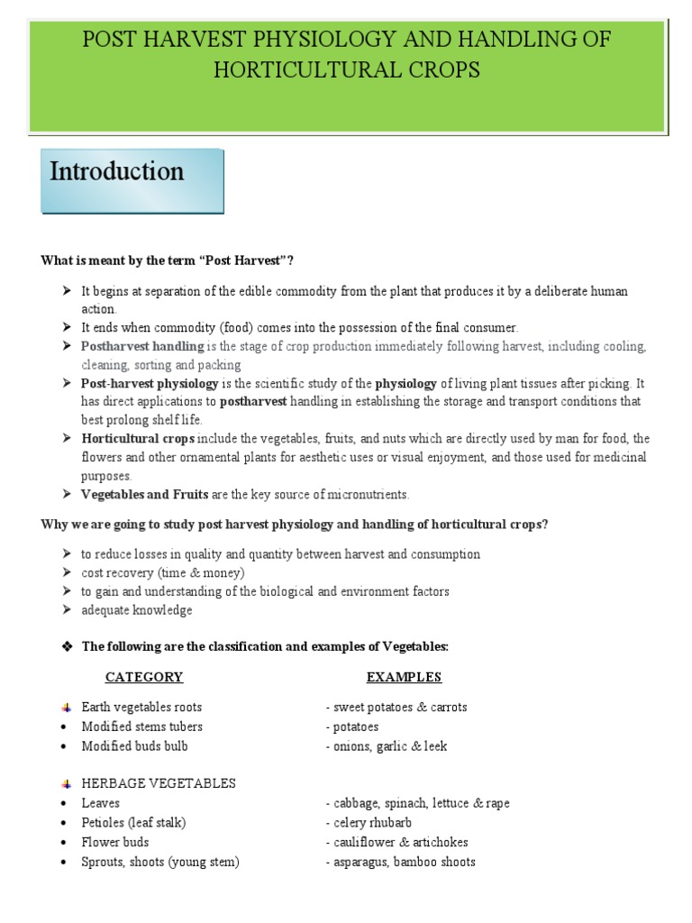 Post Harvest Physiology and Handling of Horticultural Crops | PDF ...