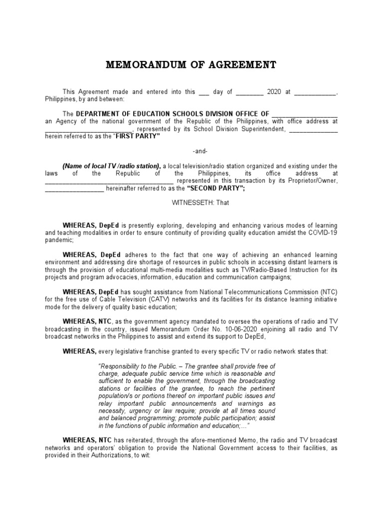 Sample MOA | PDF | Government Information | Common Law