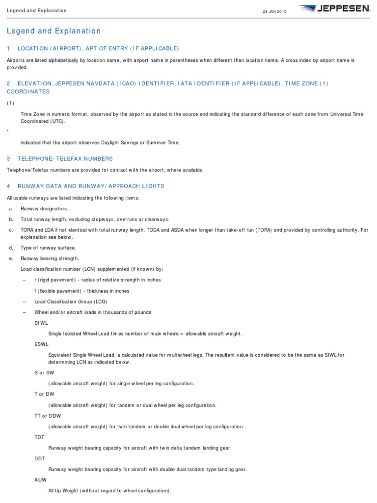 Jeppview Airport Legend and Explanation Incl ACN | PDF | Aviation ...