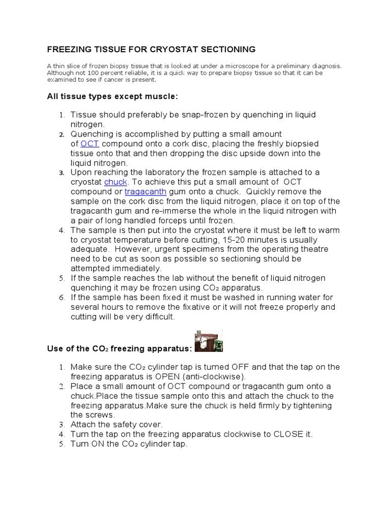 Cryostat Protocol for Freezing Tissues | PDF | Biopsy | Cold