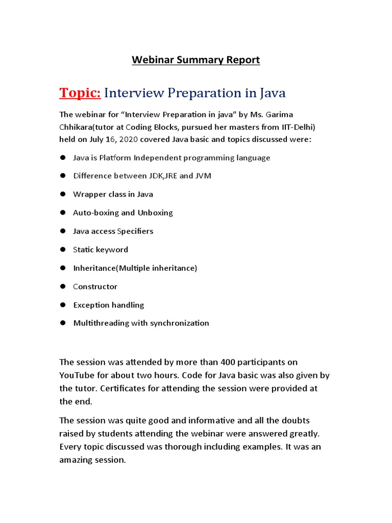 Webminar Summary Report | PDF