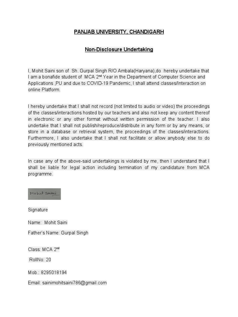 Non-Disclosure Undertaking 2020 | PDF Non-Disclosure Undertaking 2020 | PDF