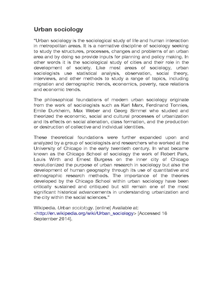 Urban Sociology Notes | PDF