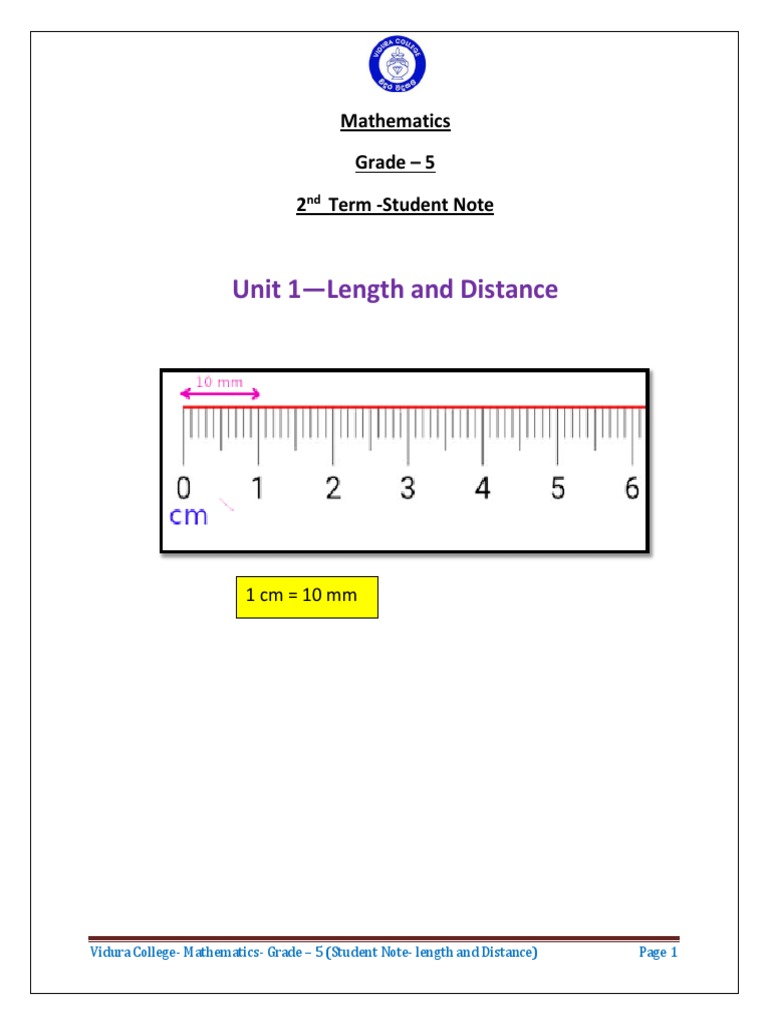 GR 5 - MATHEMATICS - Student Note 1 - Length and Distance | PDF ...
