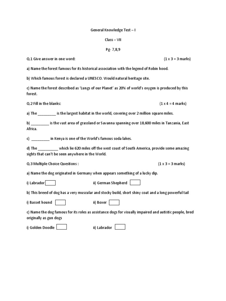 General Knowledge Test | PDF