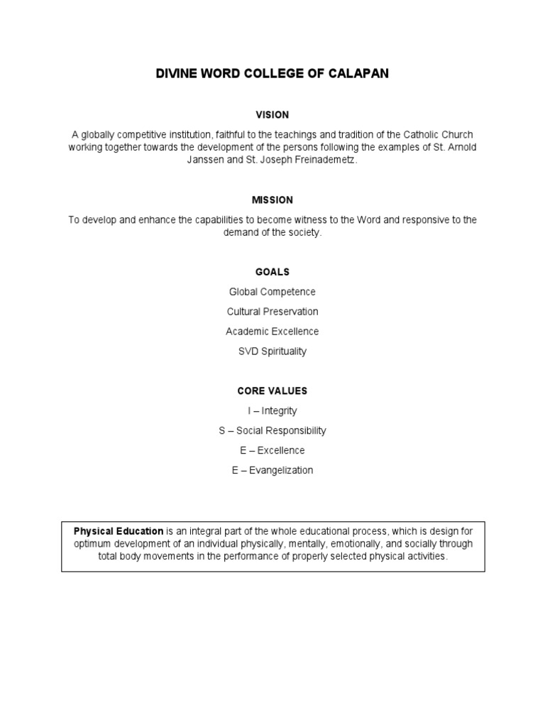 Divine Word College of Calapan: Vision | PDF