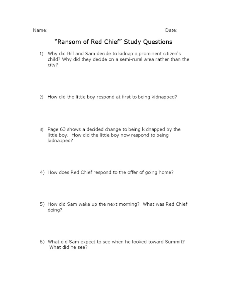 "Ransom of Red Chief" Study Guide | PDF