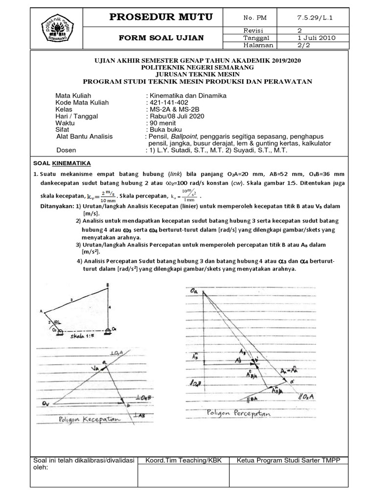 Uas Kinematika Dinamika 2020 | PDF