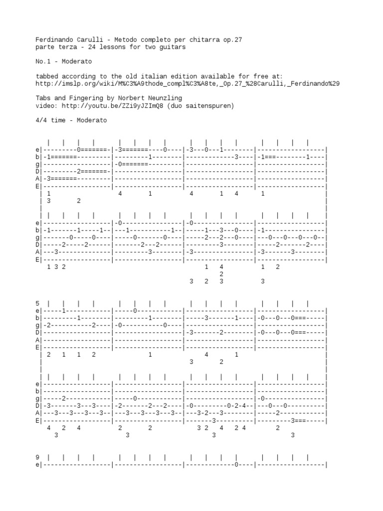 Carulli Guitar Method Op.27 Lesson 1 | PDF | Hand | Limbs (Anatomy)