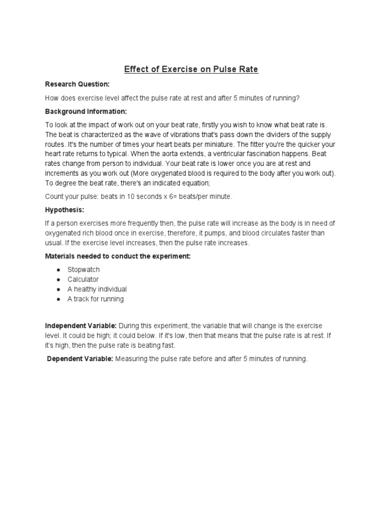 Exercise Impact on Pulse Rate Experiment | PDF | Pulse | Heart Rate