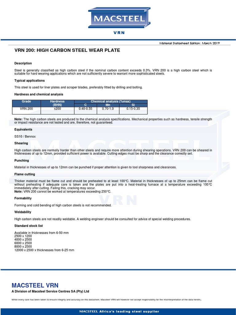 Macsteel VRN VRN 200 Datasheet | PDF | Steel | Welding