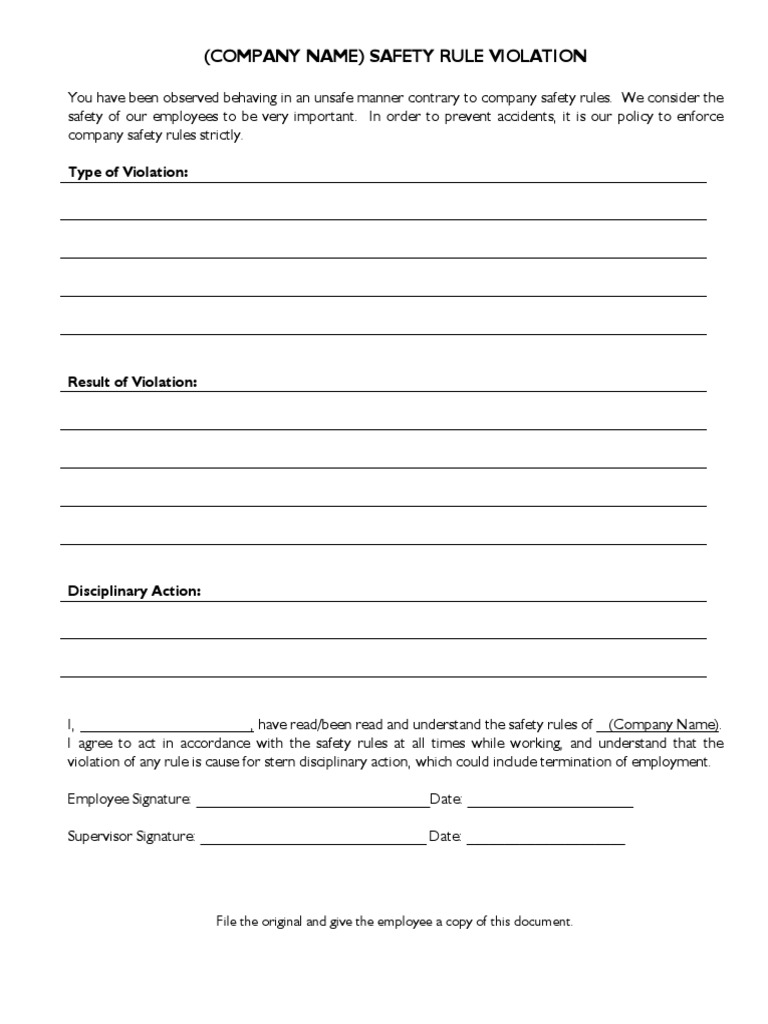 Safety Violation Form PDF | PDF