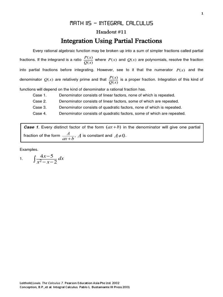 Integration Using Partial Fractions PDF | PDF | Fraction (Mathematics) | Mathematical Concepts