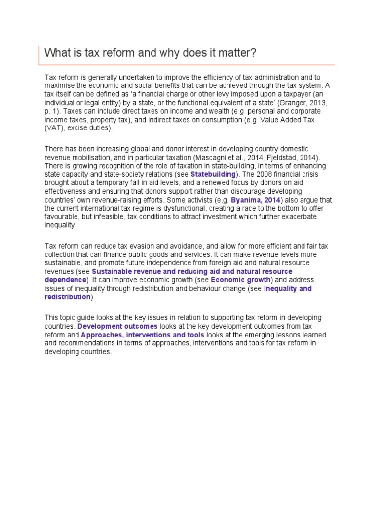 Understanding Tax Reform in Developing Countries | PDF
