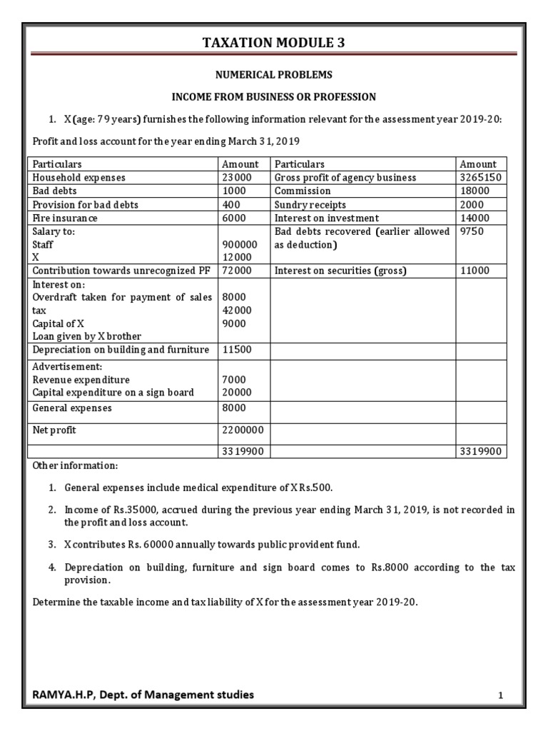 Taxation Module 3: Numerical Problems Income From Business or ...