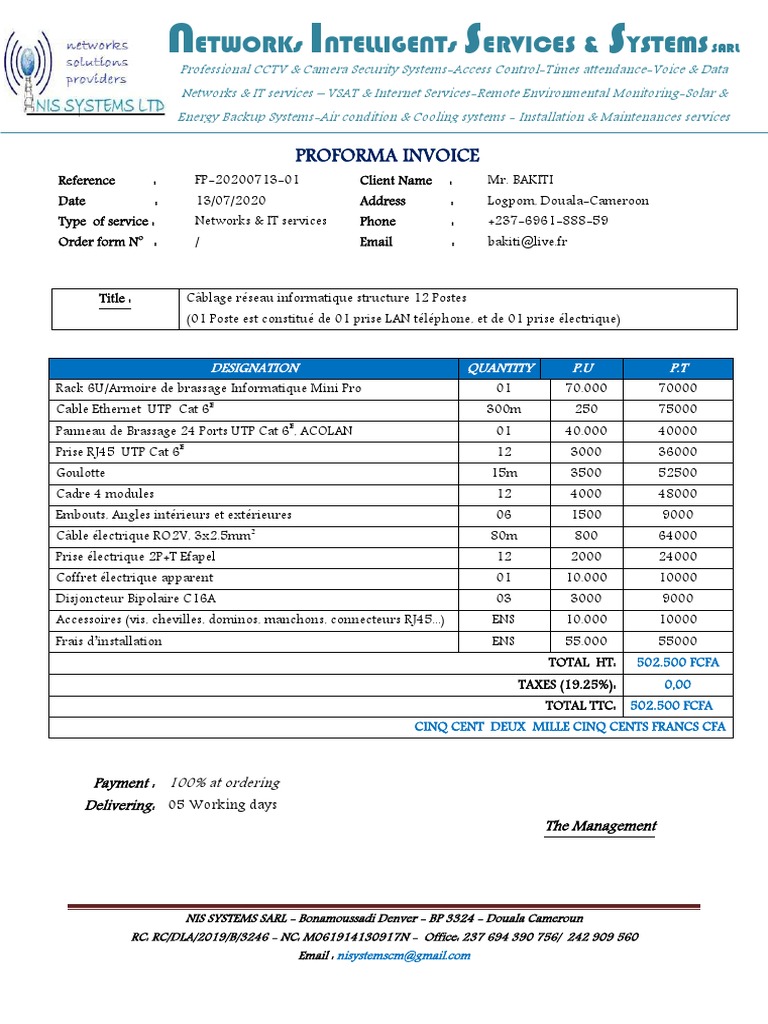 Devis Câblage Réseau Informatique | PDF | Télécommunications ...