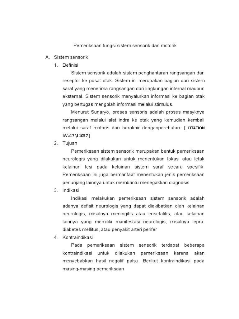 Pemeriksaan Fungsi Sistem Sensorik Dan Motorik | PDF