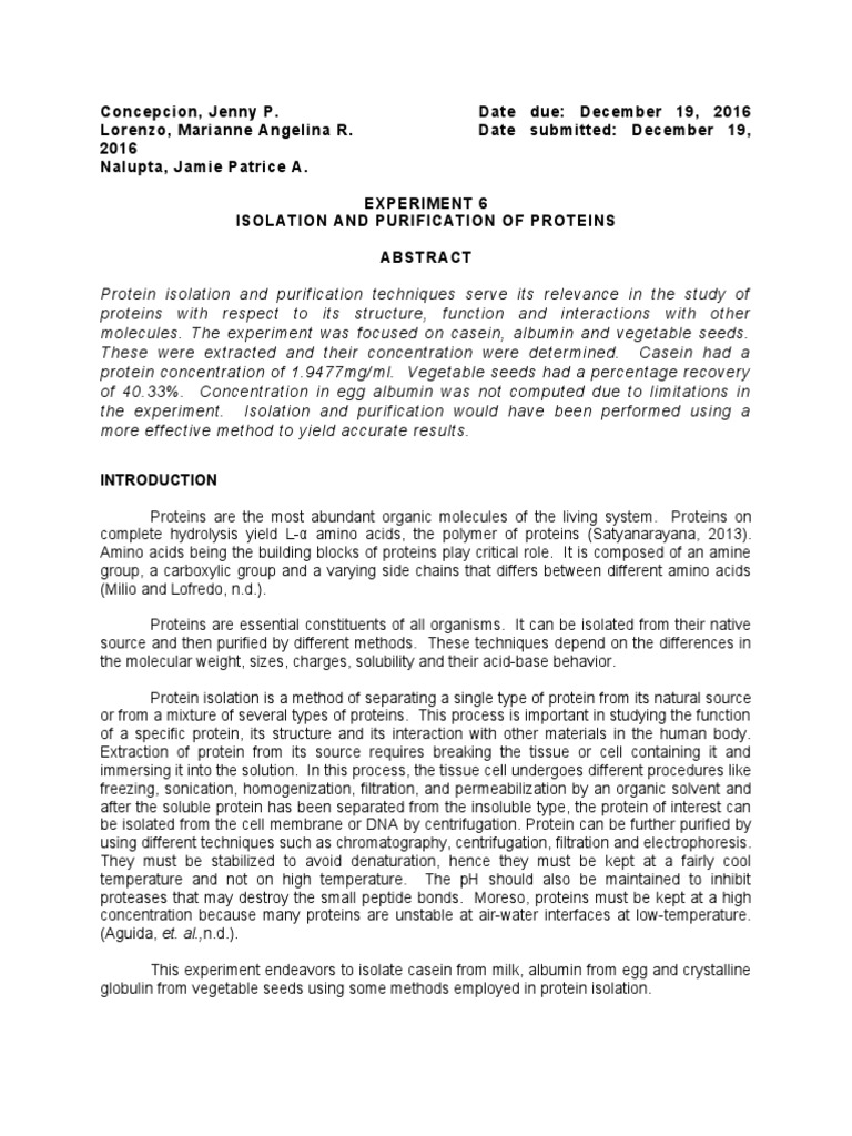 Experiment On Isolation and Purification of Protein | PDF | Protein ...