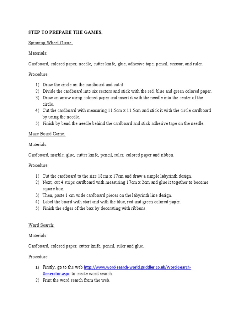Step To Prepare The Games | PDF
