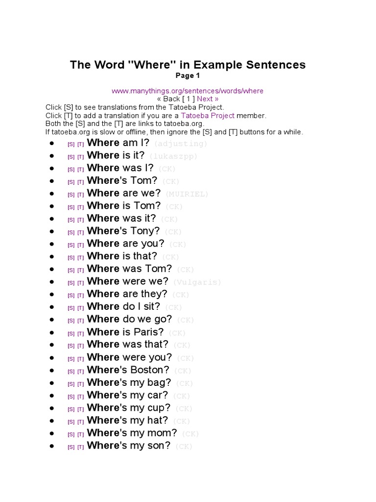 The Word "Where" in Example Sentences | PDF | J Query | Business