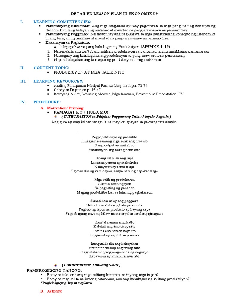 Detailed Lesson Plan | PDF