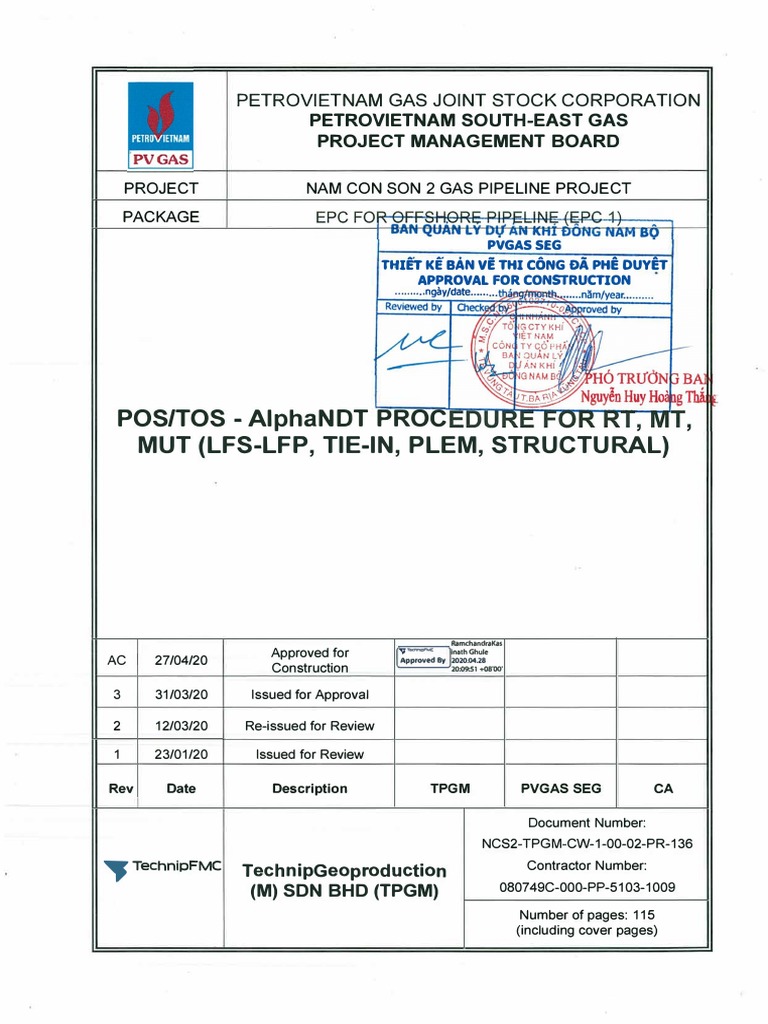 NCS2-TPGM-CW-1-00-02-PR-136 - POS-TOS - AlphaNDT Procedure For RT, MT ...