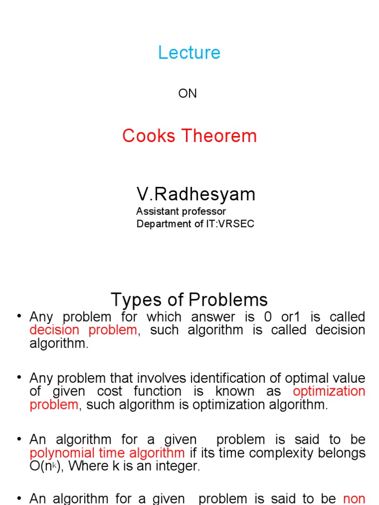 Cooks Theorem: V.Radhesyam | Download Free PDF | Time Complexity ...