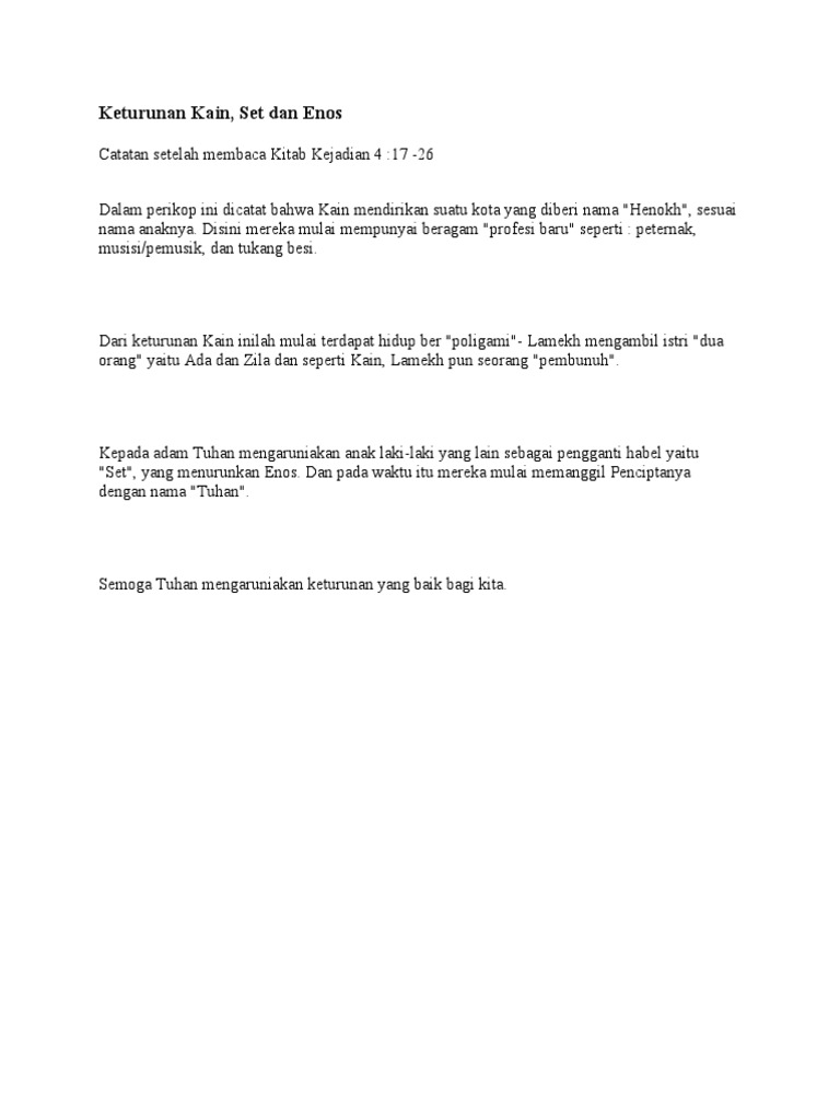 Kain Zet Dan Enos | PDF