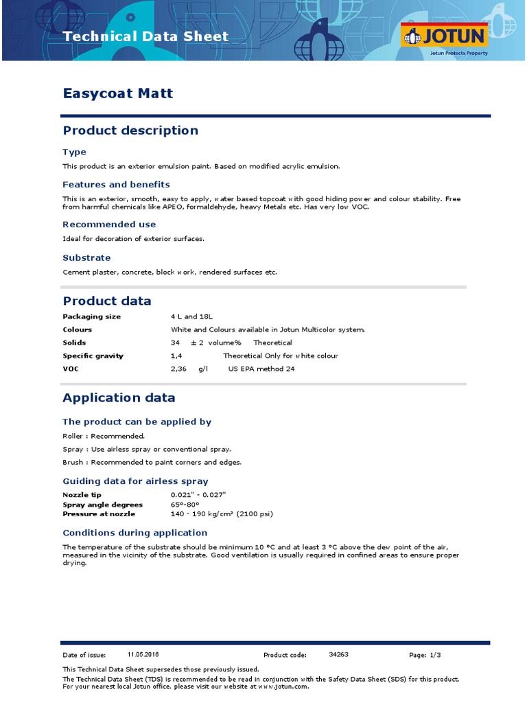 Easycoat Matt: Technical Data Sheet | PDF | Paint | Materials