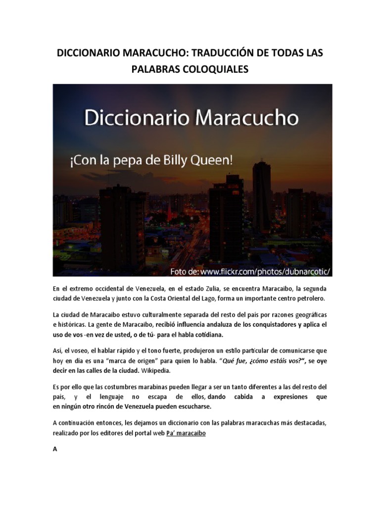Diccionario de Palabras Maracuchas | PDF | Alimentos | Bebidas