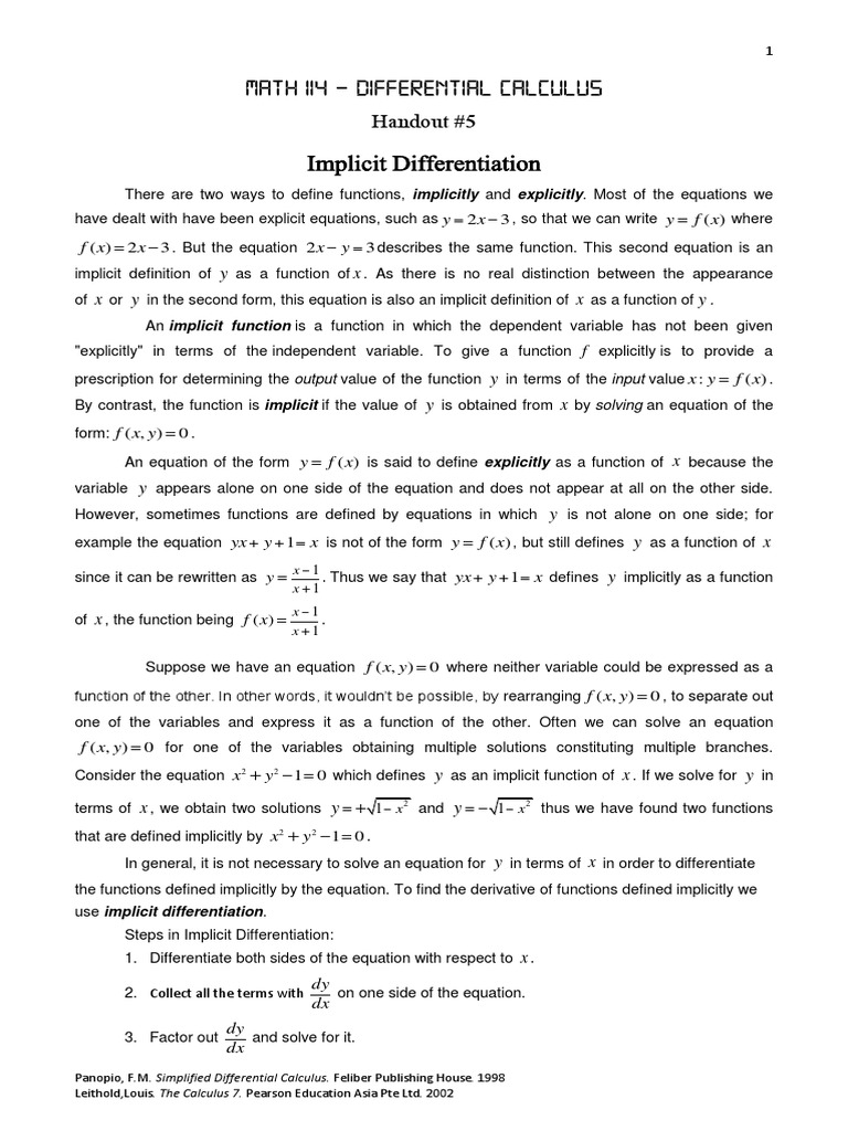 Implicit Differentiation Guide | PDF | Function (Mathematics) | Derivative