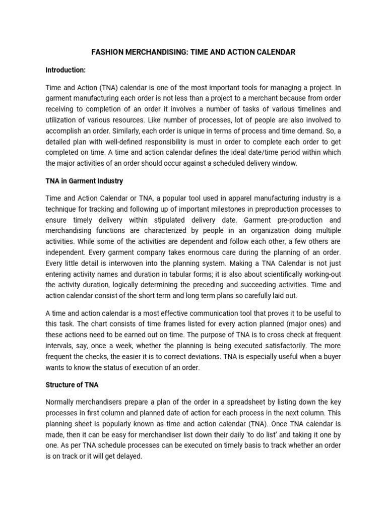 Time and Action Calendar | PDF | Textiles | Business