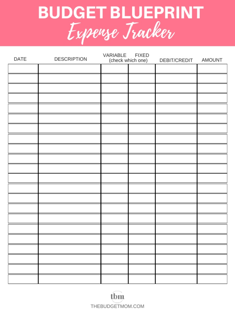 Expense Tracker: Date Description Variable Fixed (Check Which One ...