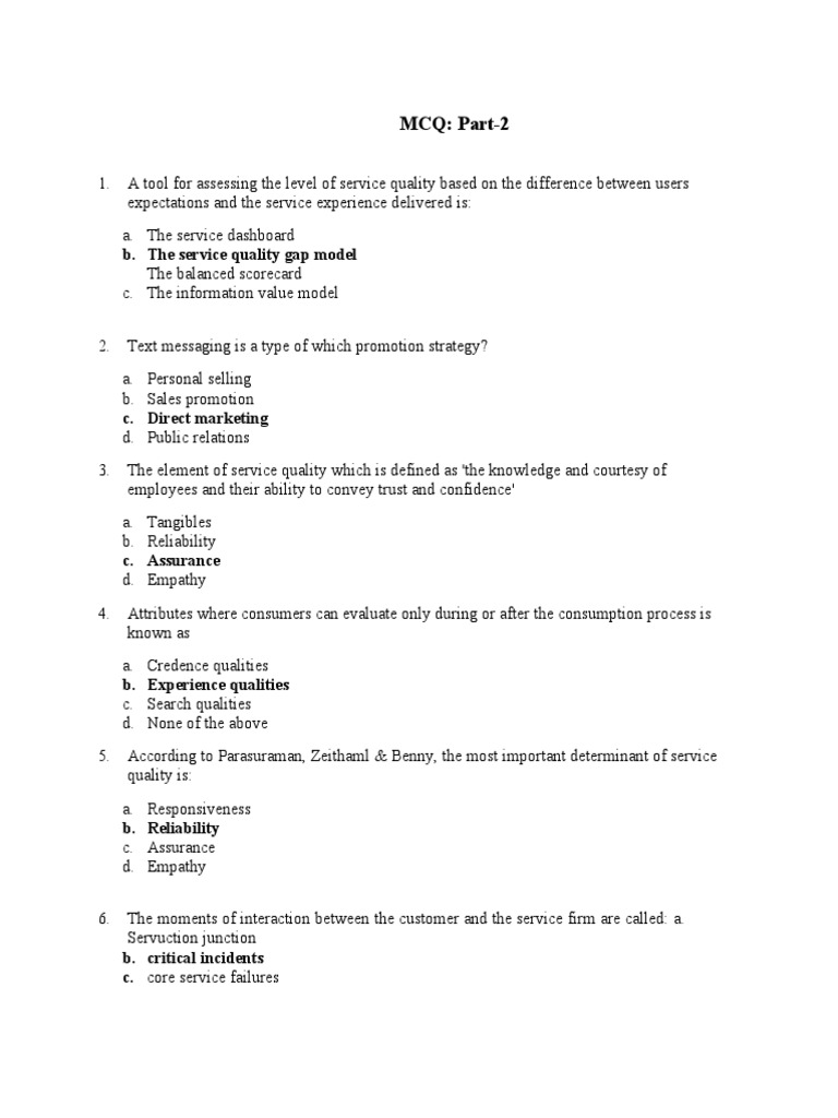 MCQ: Part-2: B. The Service Quality Gap Model | PDF