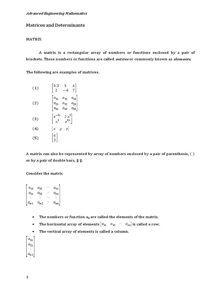 MATRICES and DETERMINANTS | PDF | Matrix (Mathematics) | System Of Linear Equations