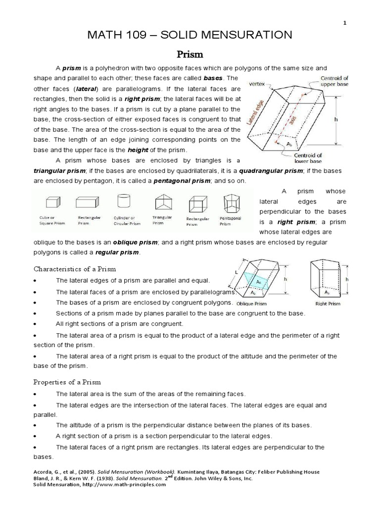 Math 109 - Solid Mensuration: Prism | PDF