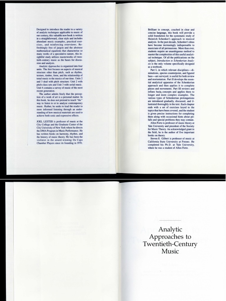 Joel Lester Analytic Approaches To Twentieth Century Music PDF | PDF