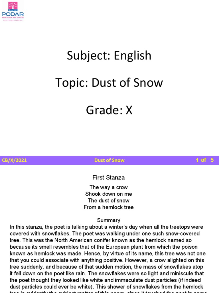 Dust of Snow Summary | PDF