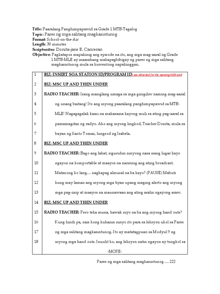 TEMPLATE RADIO SCRIPT - Final For RO2 | PDF