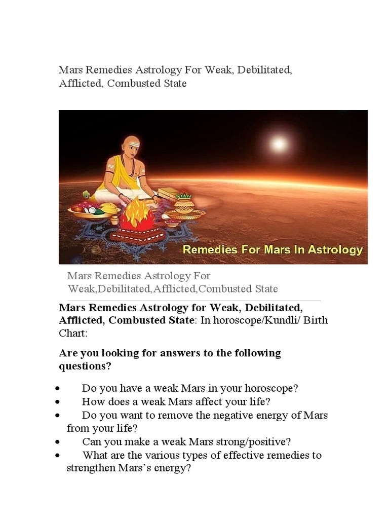 Mars Remedies Astrology For Weak, Debilitated, Afflicted, Combusted ...