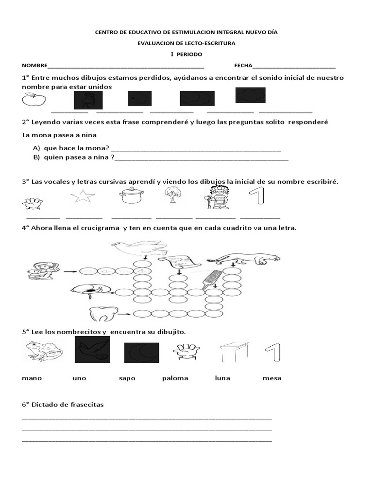 Examen de Escritura para Niños | PDF