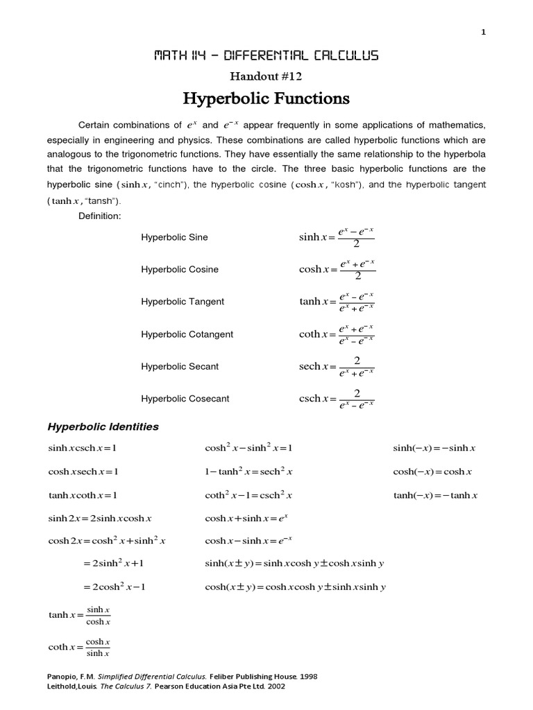 Hyperbolic Trig Derivatives