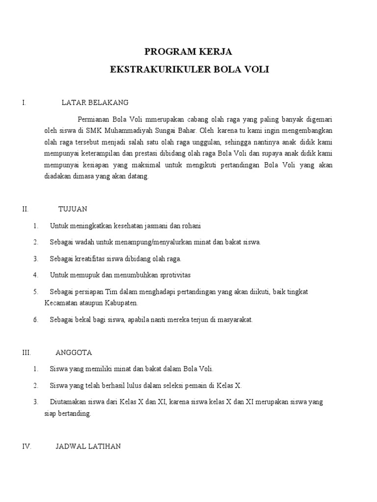 Program Kerja Ekstra Bola Voli | PDF