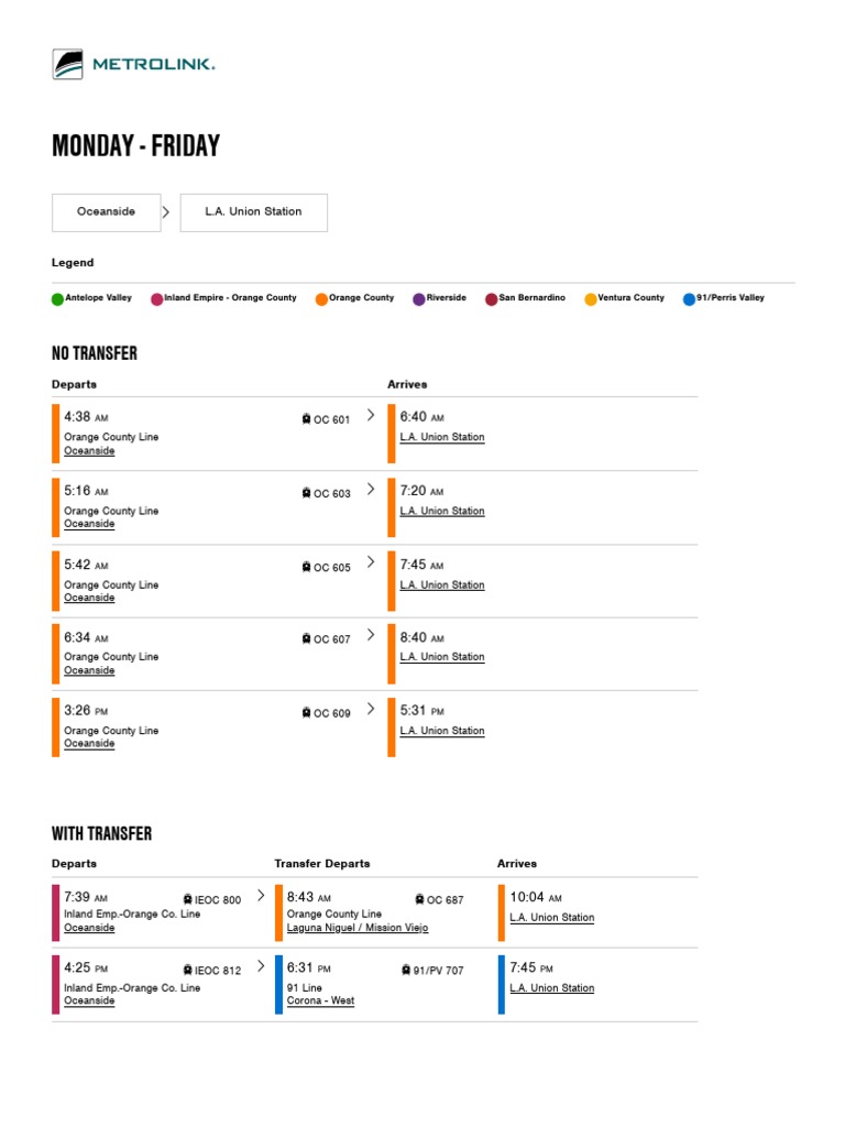 Train Schedules - Metrolink | PDF | Southern California | California