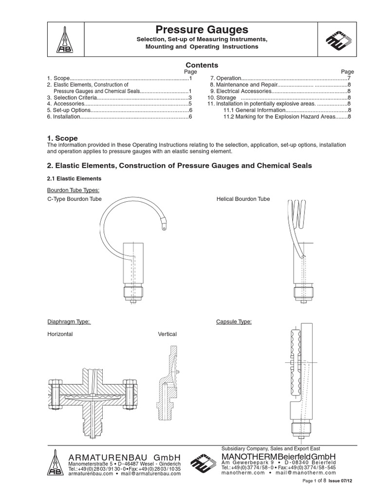 Pressure Gauges: Armaturenbau GMBH Manotherm Beierfeld GMBH | PDF ...